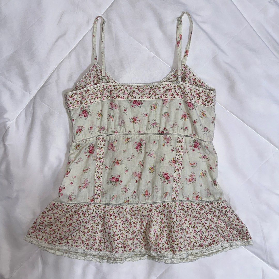 Vintage Cottagecore Floral Print Frilly Camisole, Women's Fashion, Tops ...