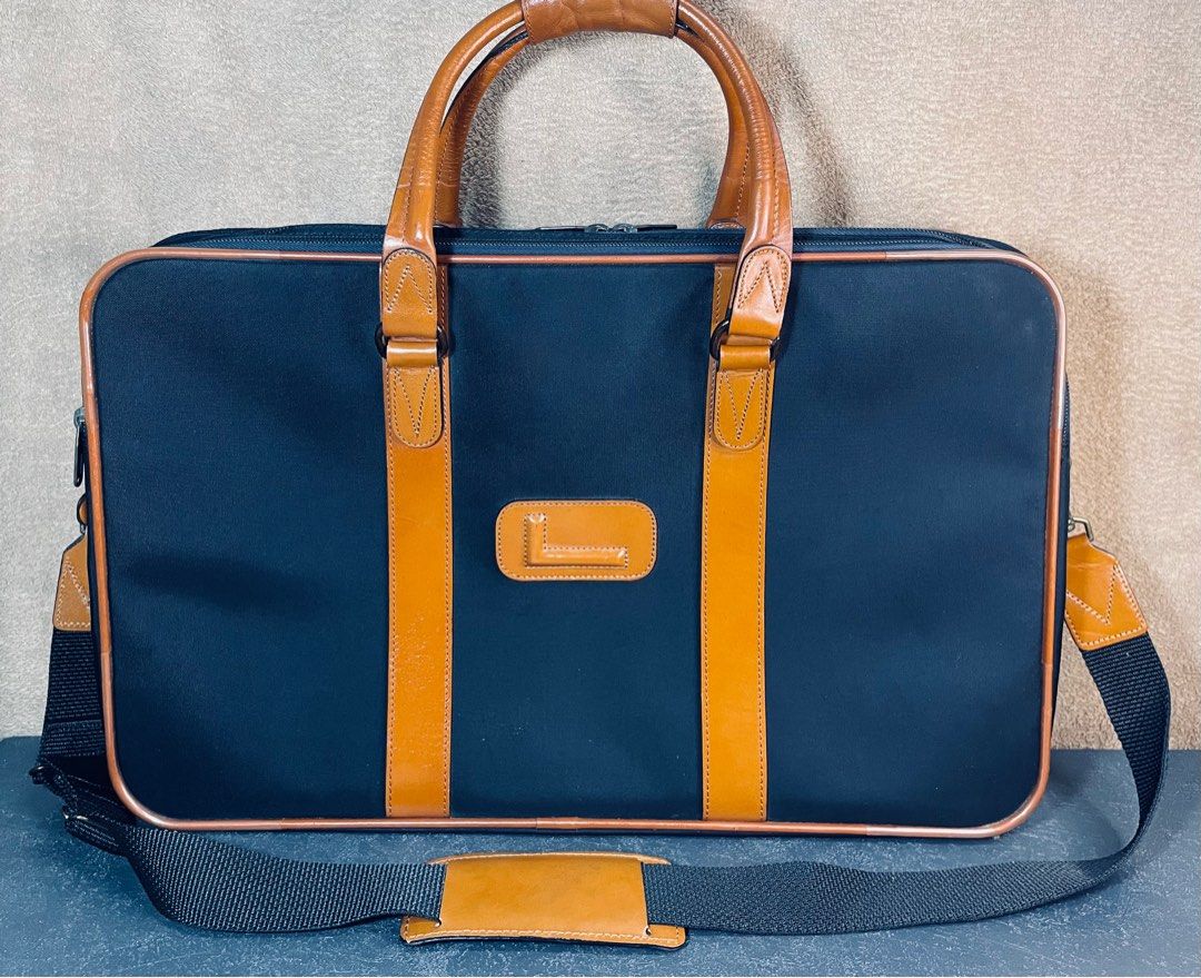 Vintage Lancel Hardcase Travel Briefcase in Midnight Blue and Tan ...