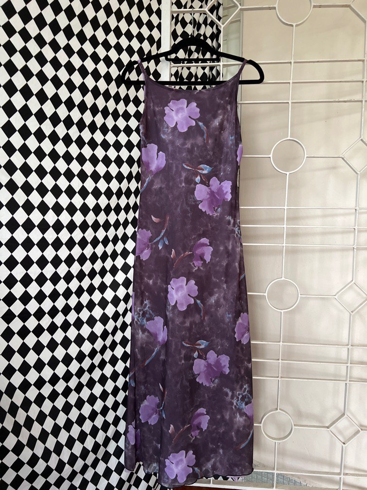 vintage purple floral cottagecore fairycore maxi dress, Women's Fashion ...