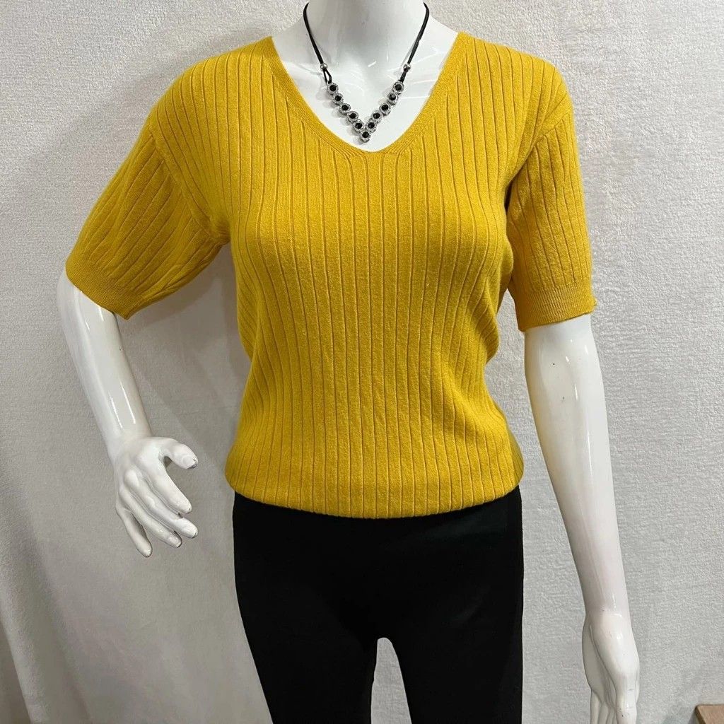 V-neck Knitted Mustard Yellow, Women's Fashion, Tops, Blouses on Carousell