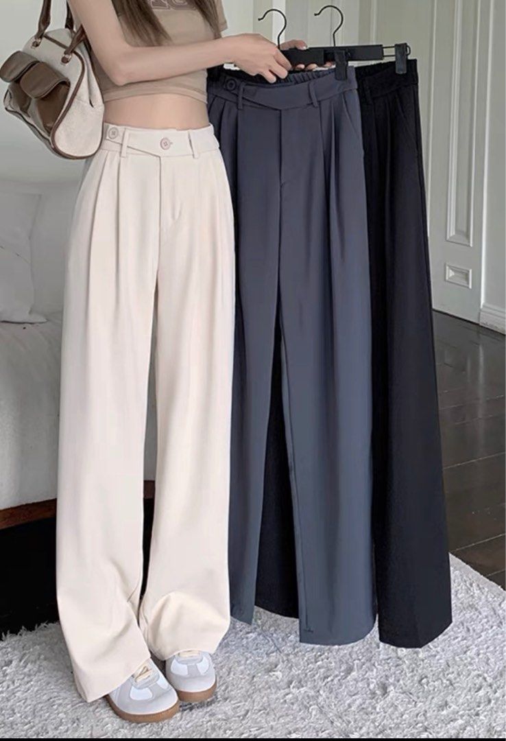 wide leg cream pants, Women's Fashion, Bottoms, Other Bottoms on Carousell