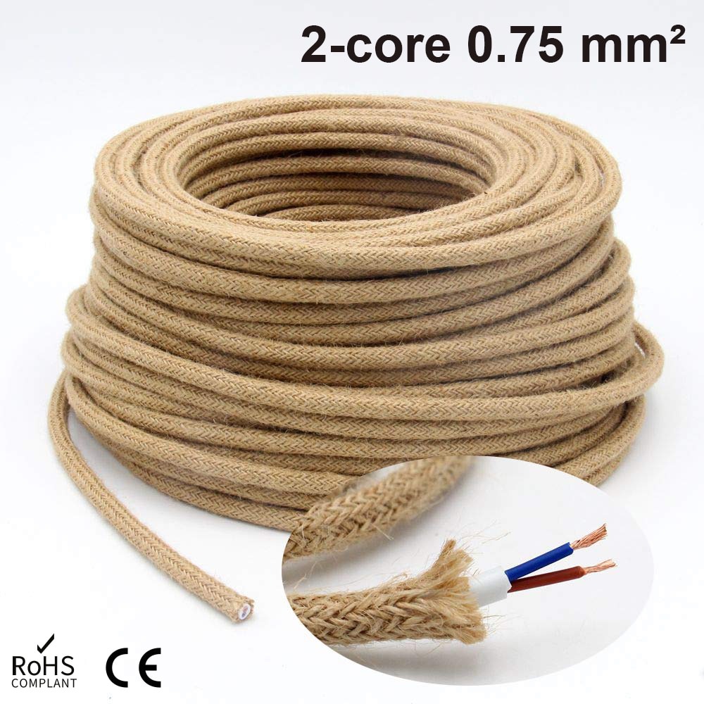 2 Core Vintage Electrical Wire Hemp Rope Wire Twisted Cable Braided ...