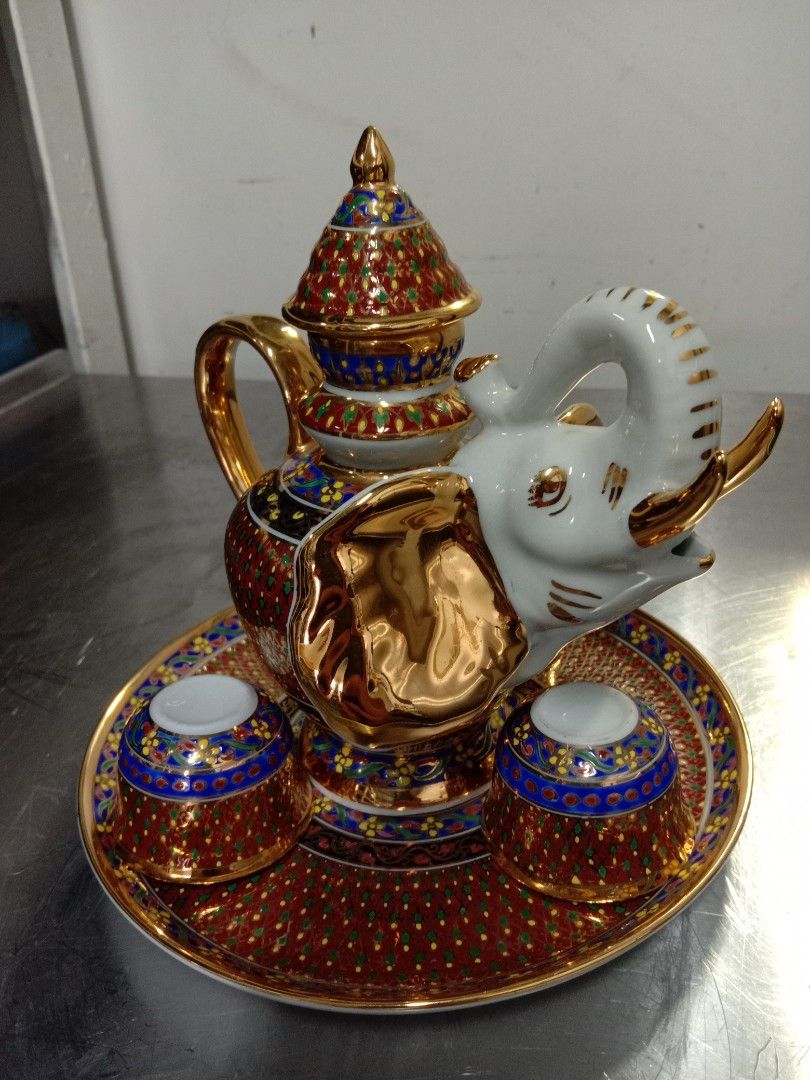 Benjarong elephant tea set, Furniture & Home Living, Kitchenware ...
