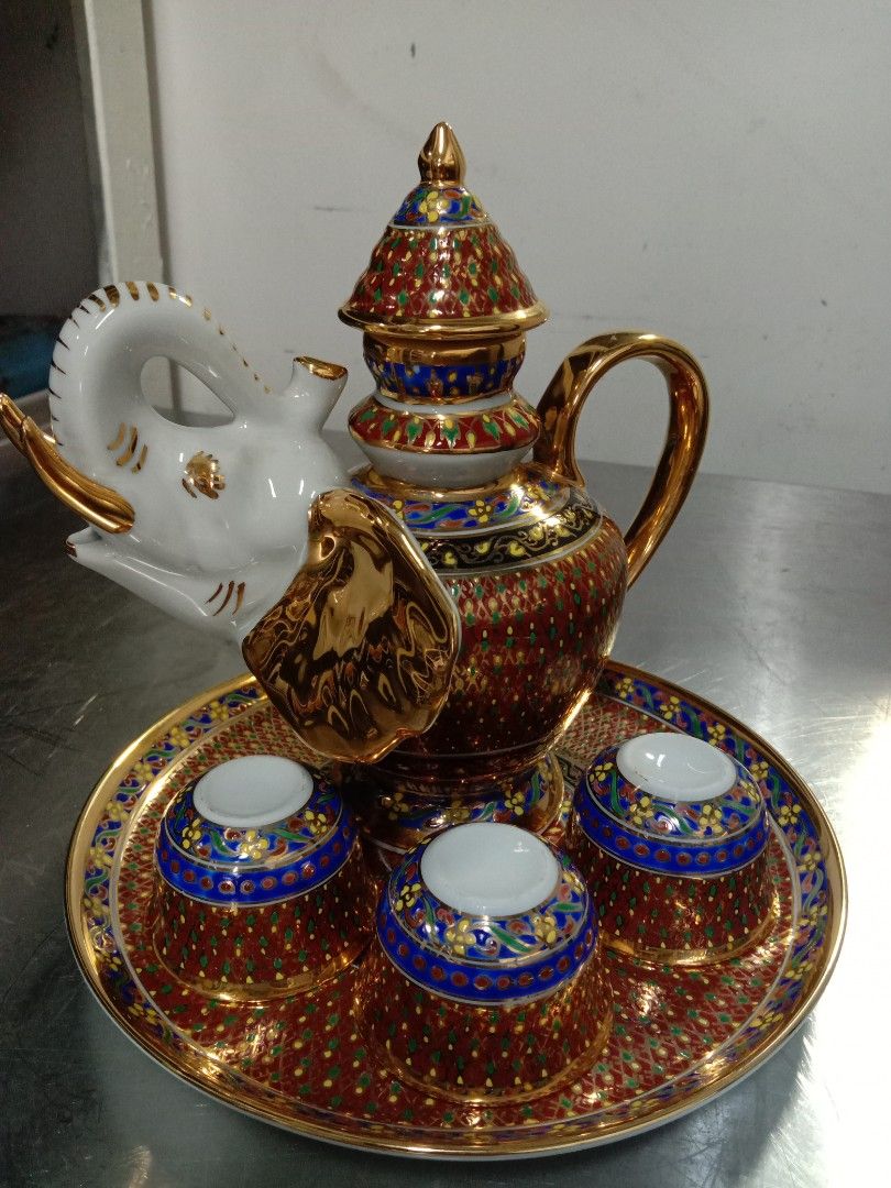 Benjarong elephant tea set, Furniture & Home Living, Kitchenware ...