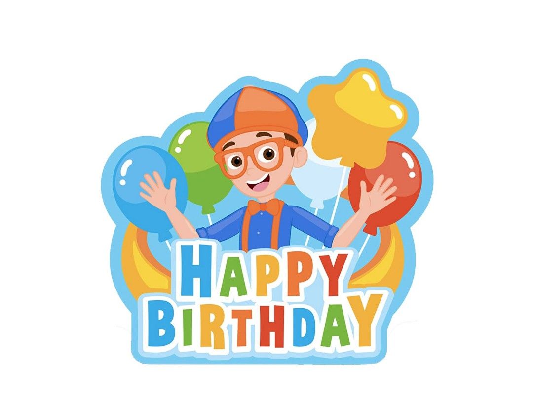 Blippi Theme Happy Birthday Party Banner Cupcake Cake Topper Decoration ...