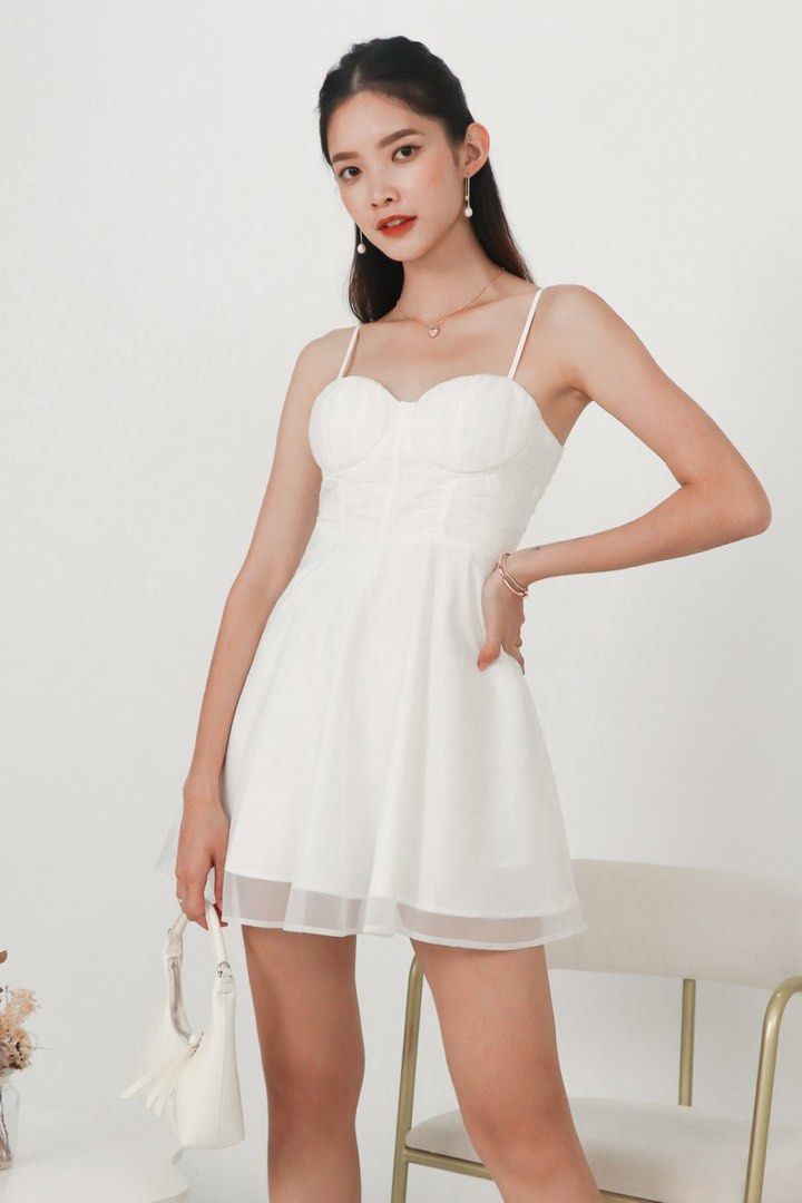 BNWT TSS THE STYLE SOIREE Merrie Mesh Bustier Romper Dress In White, Women's Fashion, Dresses ...