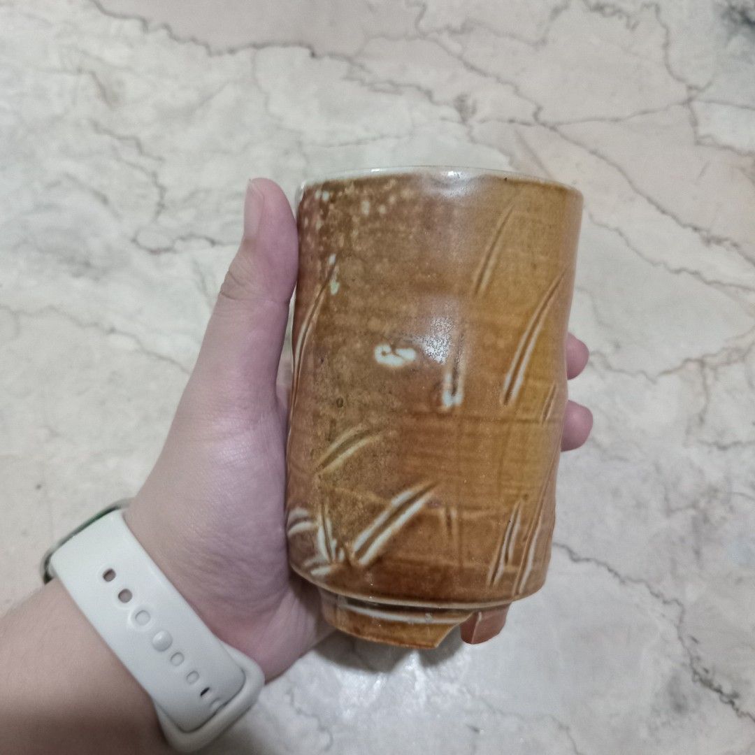 brown ceramic earthy filipino bamboo textured embossed cup, Furniture ...