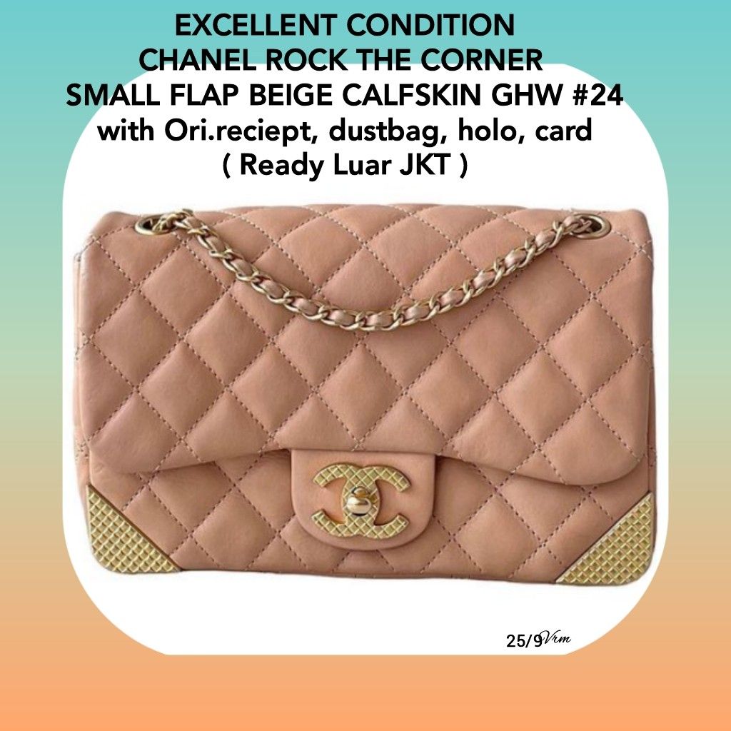 CHANEL ROCK THE CORNER SMALL FLAP BEIGE CALFSKIN GHW, Fesyen Wanita ...
