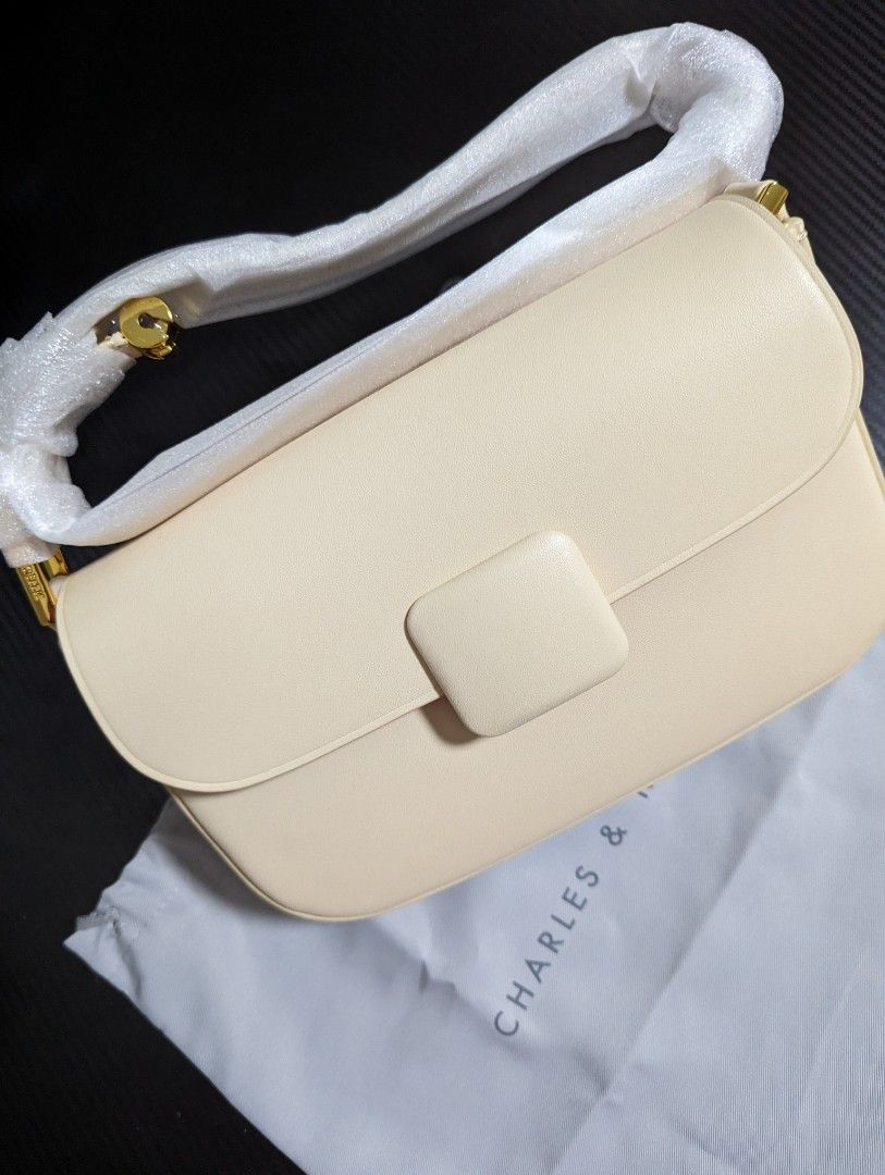 Charles and Keith - Koa Square Push - Beige, Luxury, Bags & Wallets on Carousell