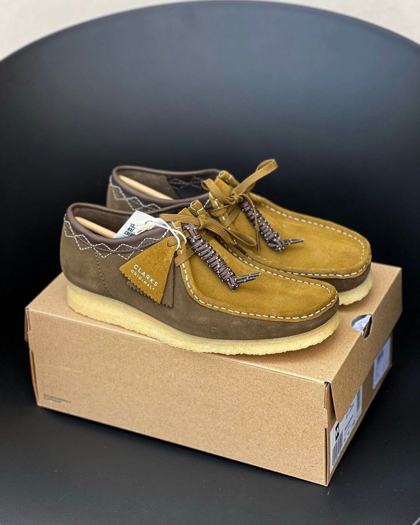 Clarks Original Wallabee Stitch Olive Combi, Fesyen Pria, Sepatu ...