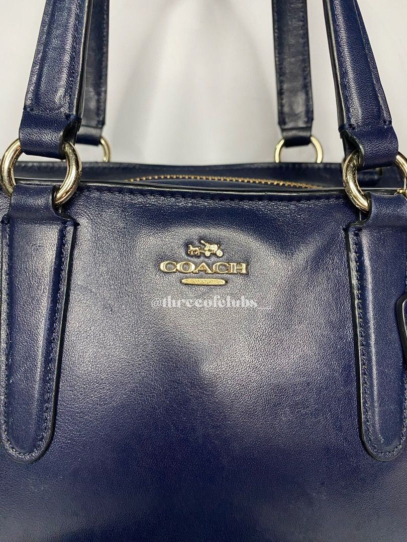 Coach Mini Carryall Navy Blue Leather Two Way Shoulder Bag, Luxury ...