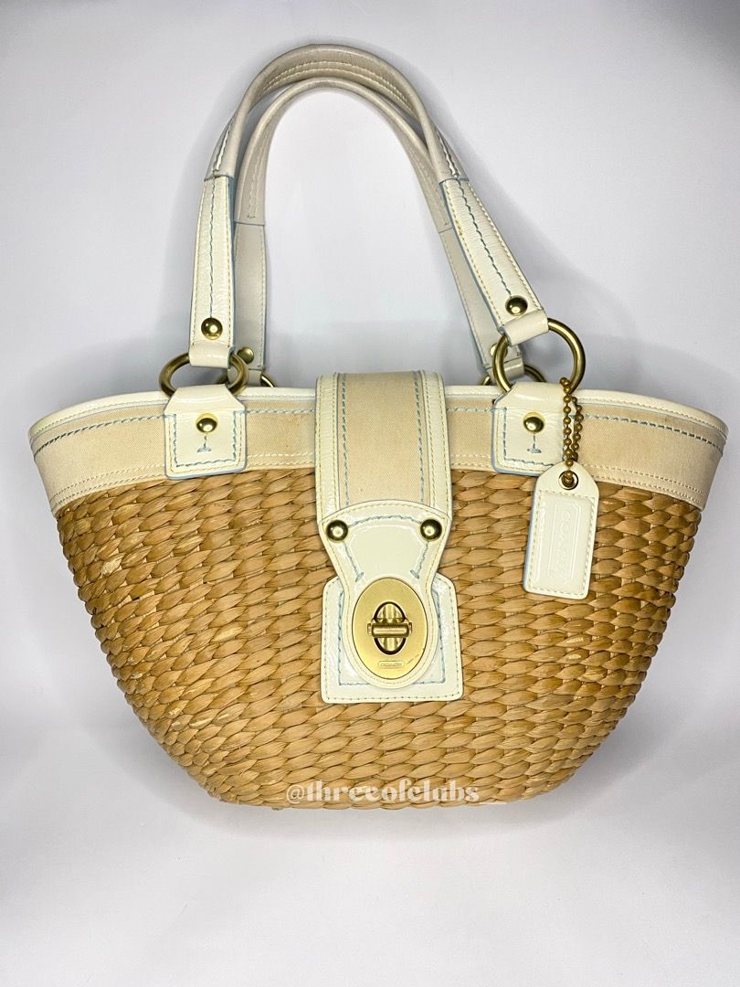 Coach Wicker Basket Weave Bucket Bag, Luxury, Bags & Wallets on Carousell