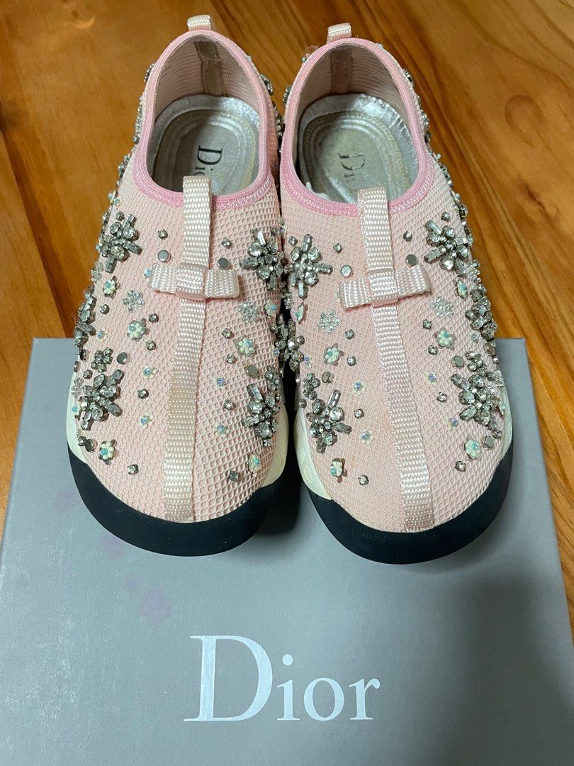Dior Light Pink Mesh Crystal Embellished Fusion Sneakers, Luxury ...