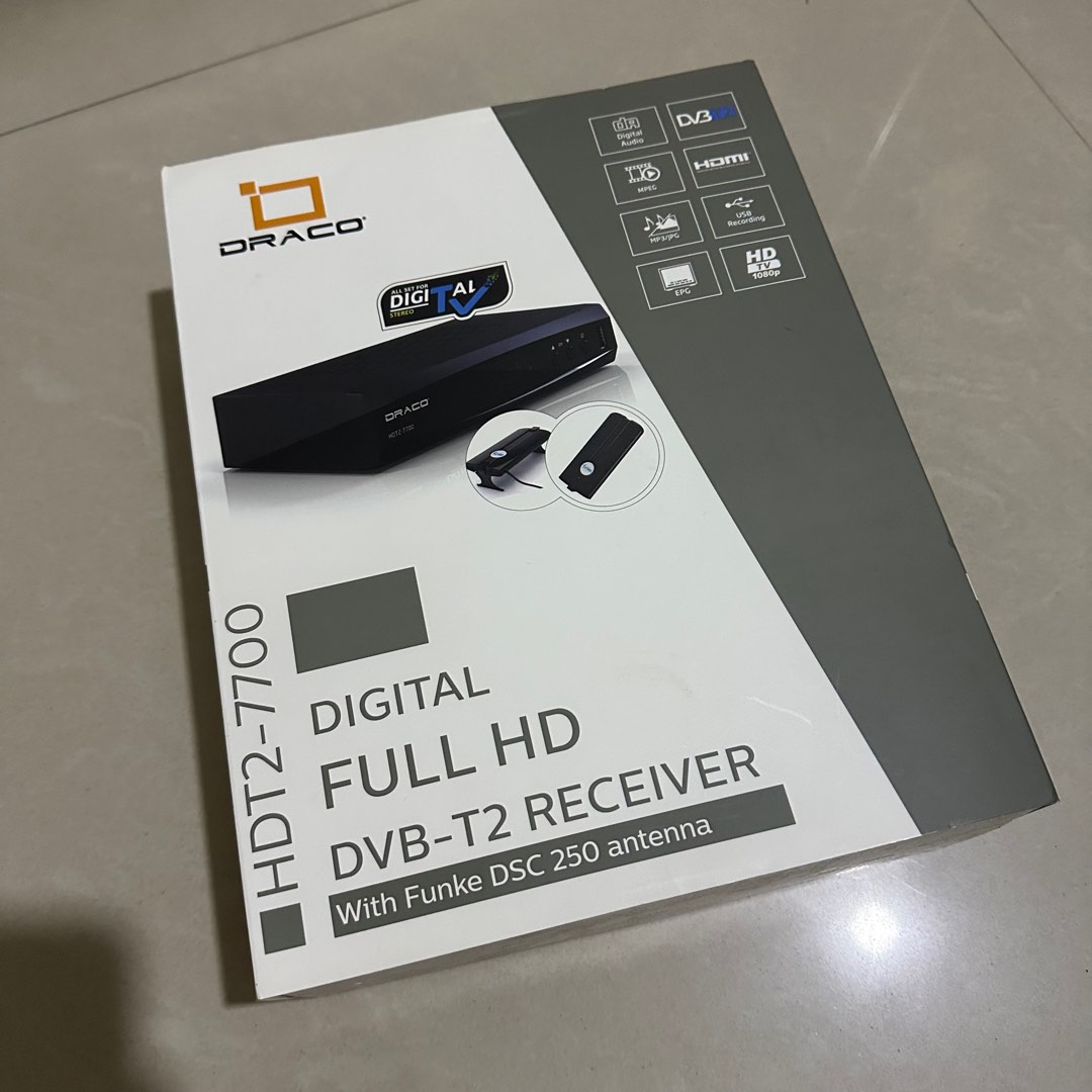 Draco Digital Full HD DVB-T2 Receiver with Funke DSC 250 Antenna, TV ...