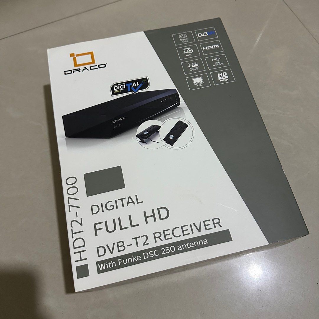 Draco Digital Full HD DVB-T2 Receiver with Funke DSC 250 Antenna, TV ...
