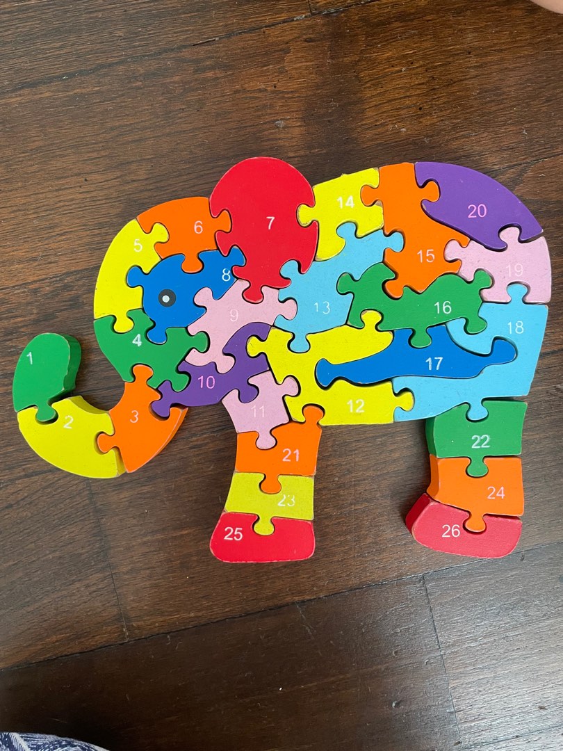 Elephant wooden alphabet and numbers puzzle, Hobbies & Toys, Toys ...