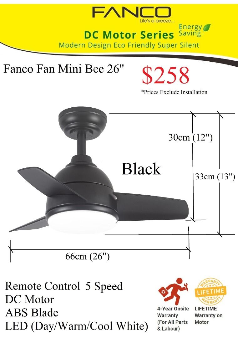 Fanco Fan Mini Bee 26"/Fanco Fan/Small Size Ceiling Fan/Smallest ...