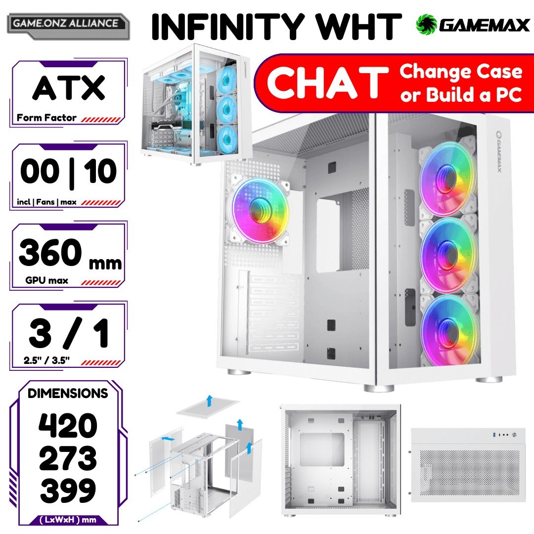 FISH TANK | GAMEMAX INFINITY WHITE PC CASING CHASSIS | ATX MATX MOBO ATX PSU | SIMILAR TO LIAN ...