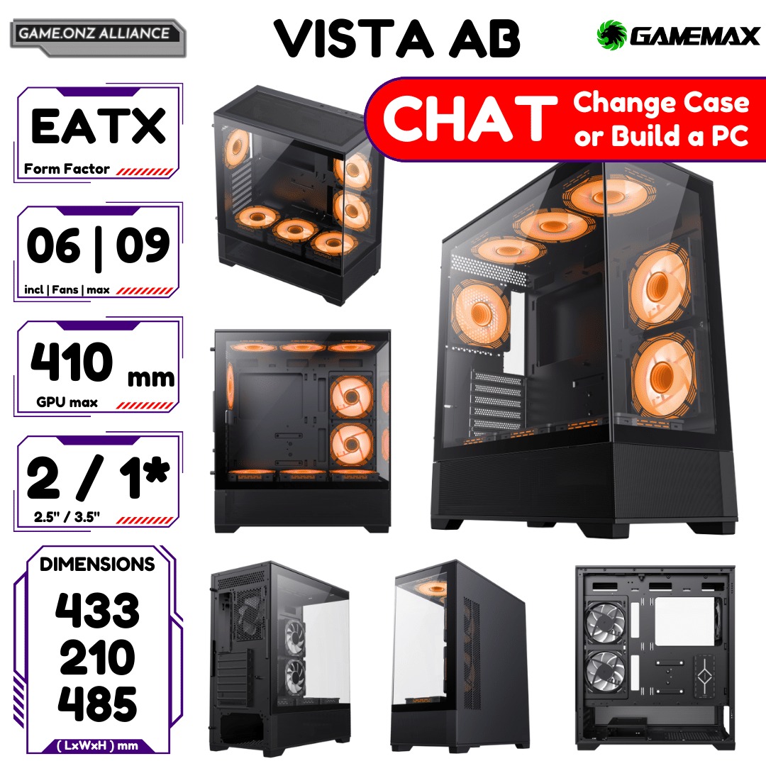 FISH TANK | GAMEMAX VISTA AB BLACK PC CASING CHASSIS | ATX MATX MOBO ...