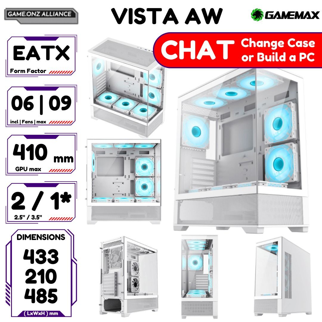 FISH TANK | GAMEMAX VISTA AW WHITE PC CASING CHASSIS | EATX ATX MATX ...