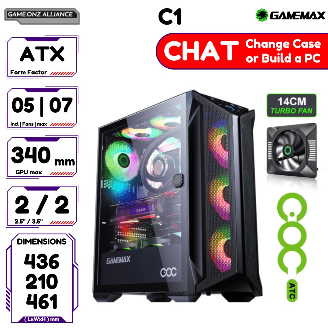 GAMEMAX C1 PC CASING CHASSIS WITH MOTHERBOARD TURBO FAN COOLING | ATX ...