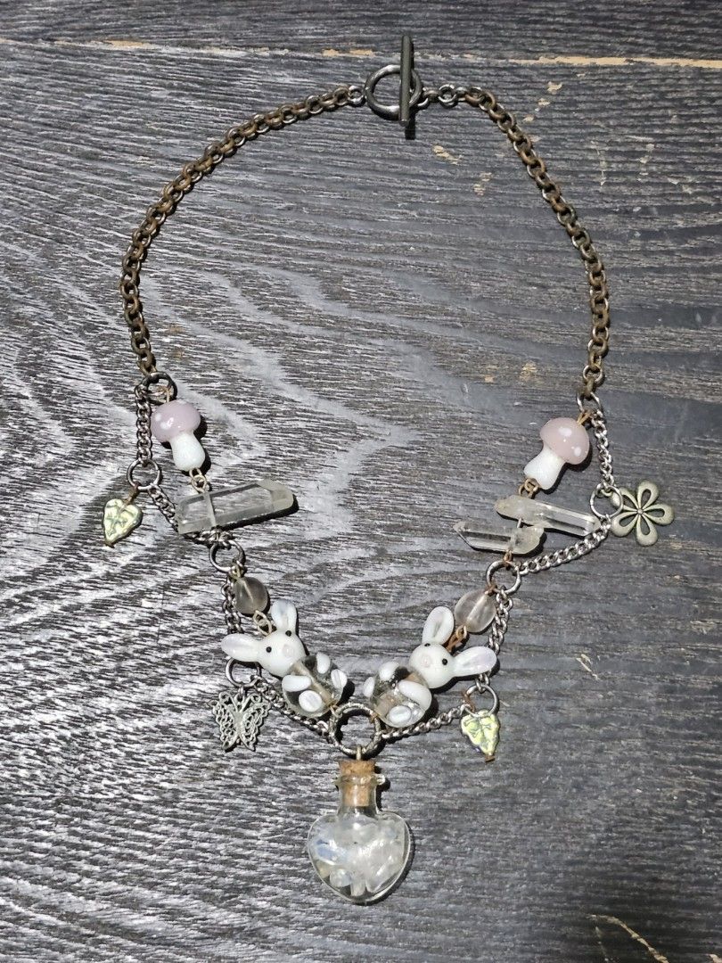 Glassbeads cottagecore fairy core bunny coquette necklace, Women's ...