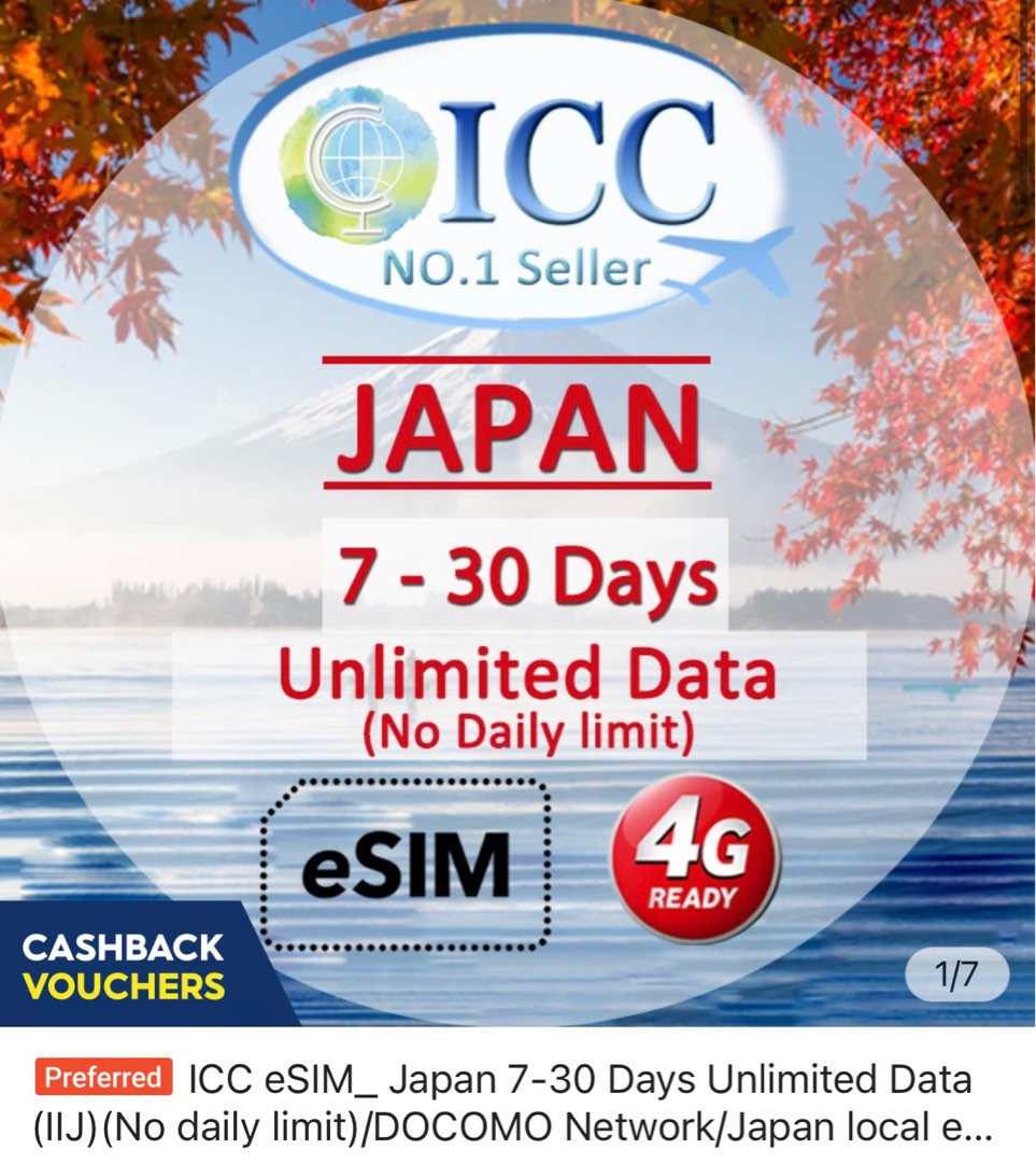 ICC Japan e-sim 7 days 10GB unlimited (for travel before 25 October 2023), Mobile Phones ...