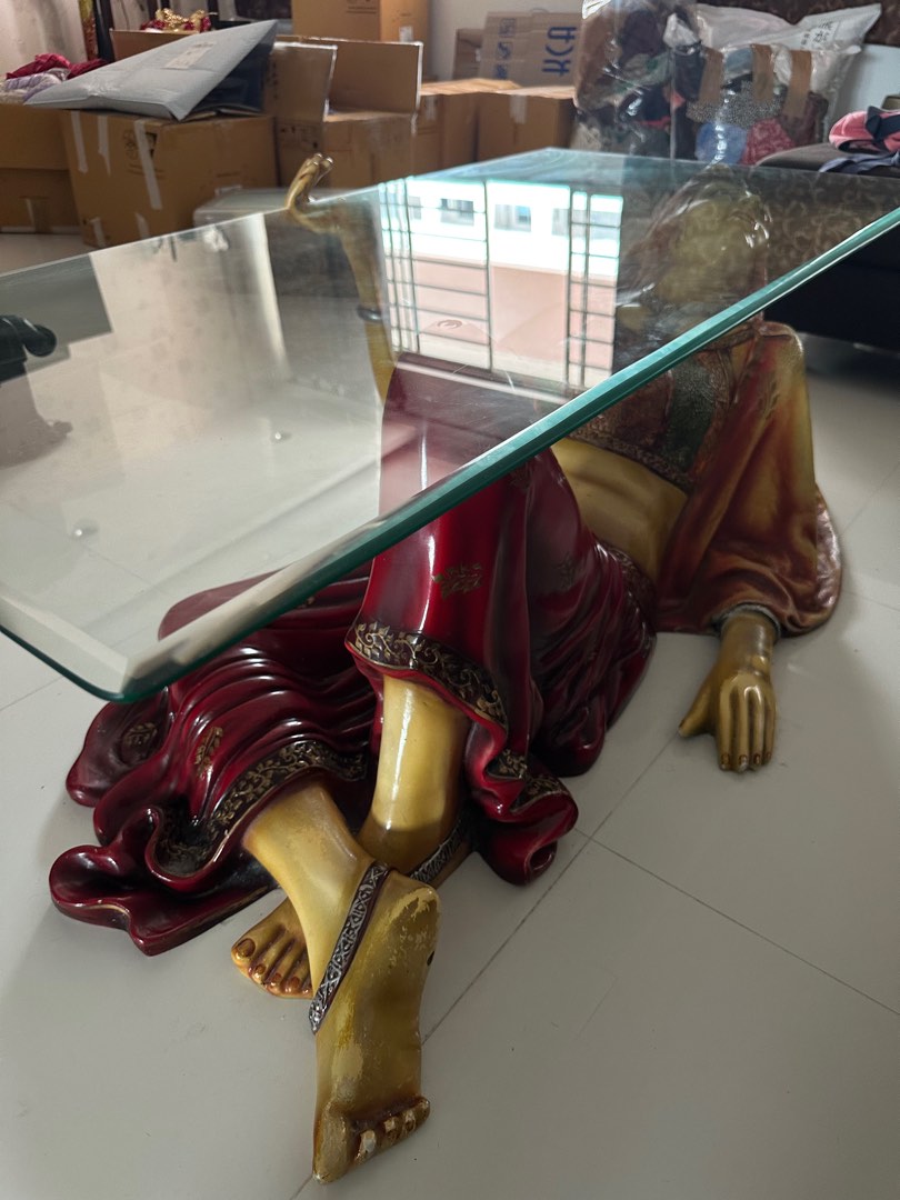 Indian Lady Art Statue Tempered Glass Table, Furniture & Home Living ...
