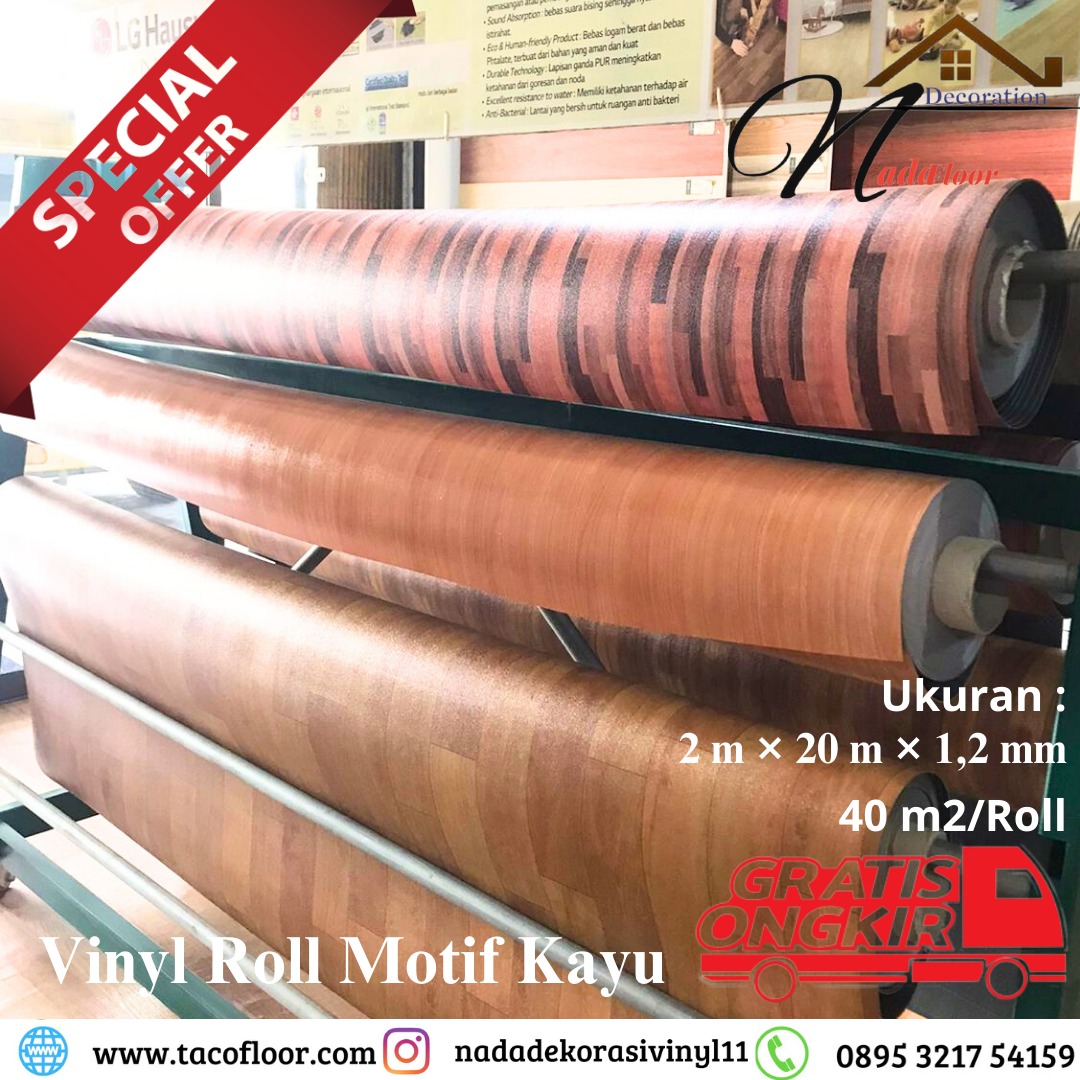 Karpet lantai vinyl roll gold way motif kayu tebal 1.2mm, Perabotan ...