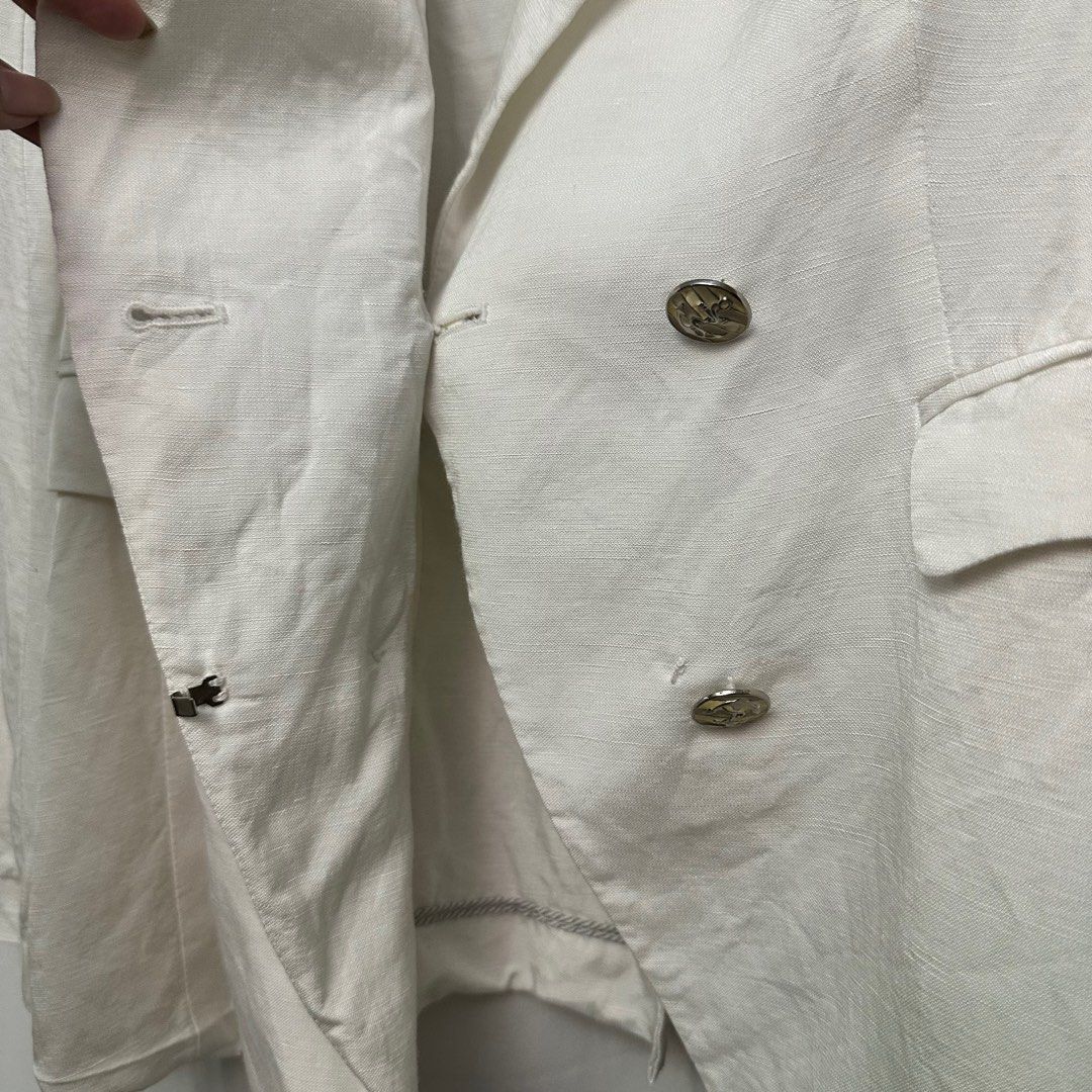 [NICE CLAUP] Double Breasted Blazer in White Color, Women's Fashion ...