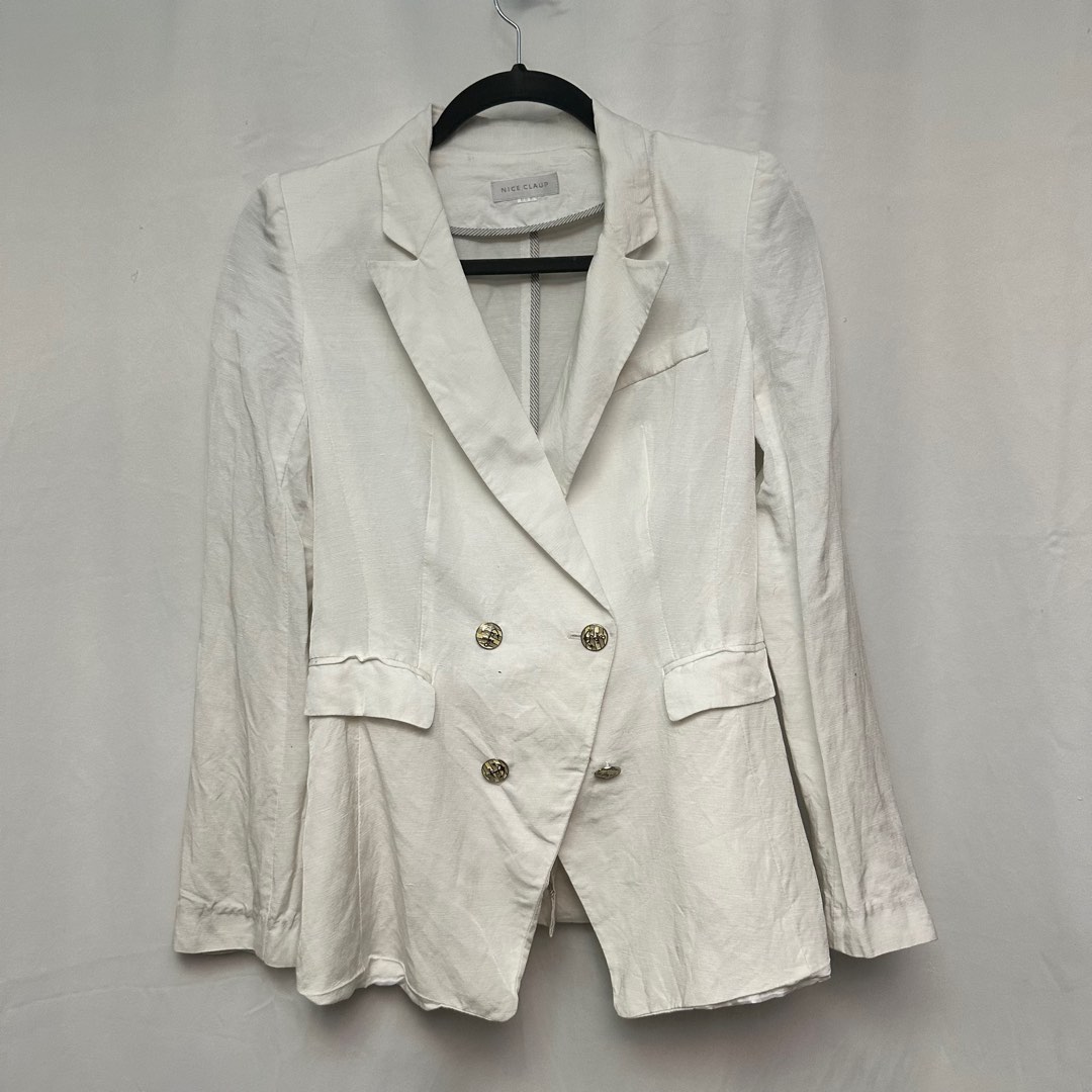 [NICE CLAUP] Double Breasted Blazer in White Color, Women's Fashion ...