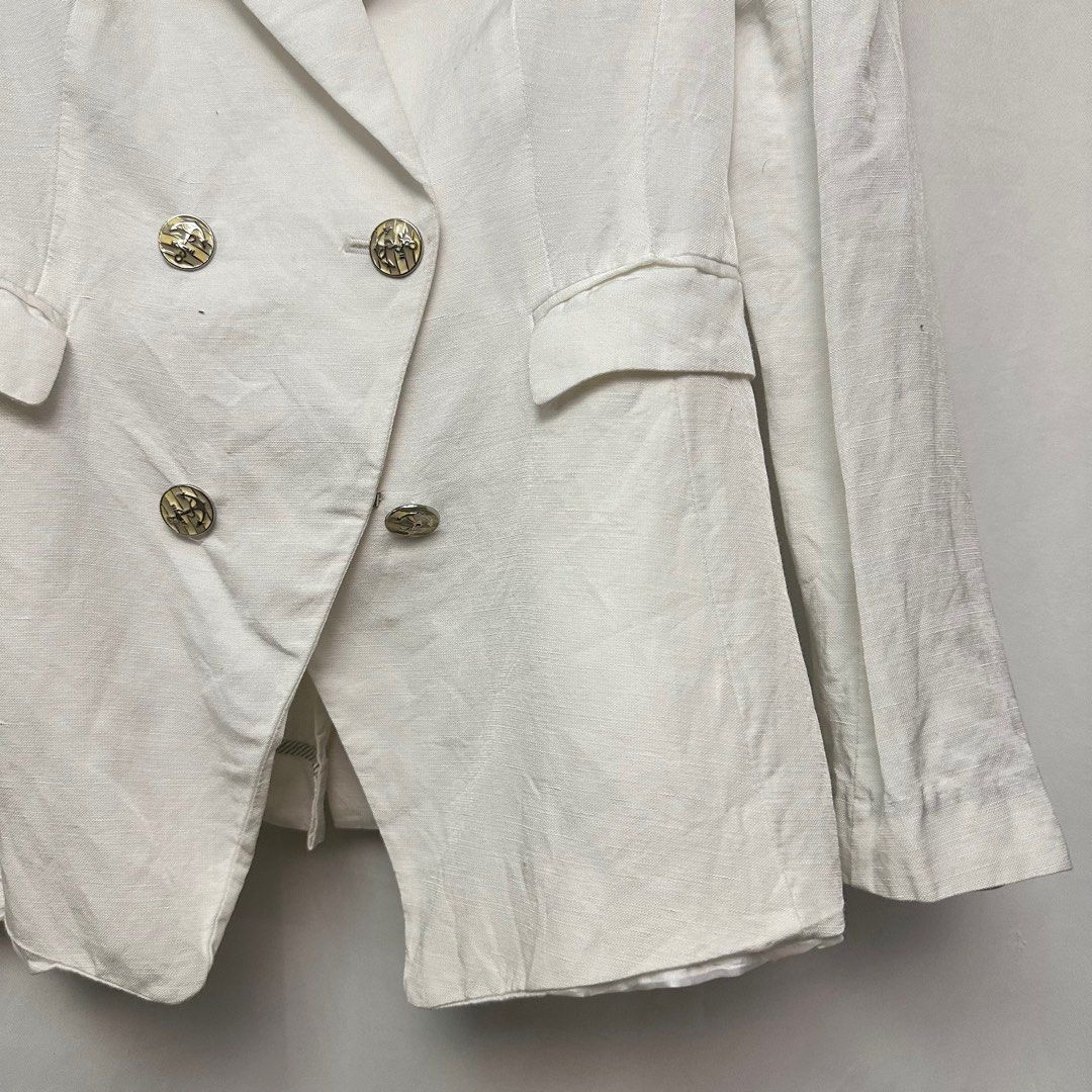 [NICE CLAUP] Double Breasted Blazer in White Color, Women's Fashion ...