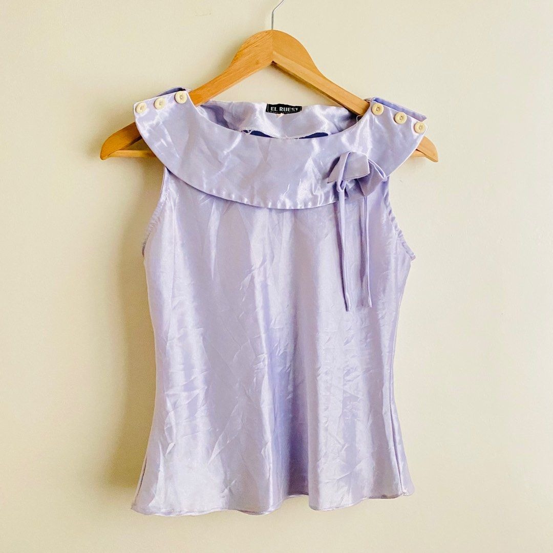 Light Blue Silky Dainty Top, Women's Fashion, Tops, Blouses on Carousell