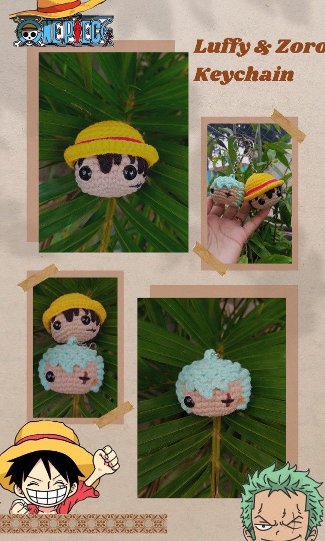Luffy and Zoro Head Keychain Crochet, Hobbies & Toys, Stationary ...