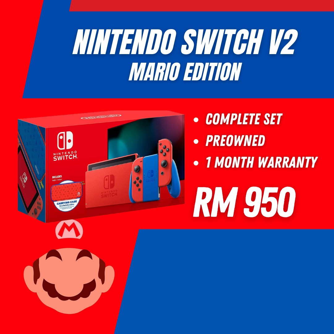 Nintendo Switch V2 Mario Edition, Video Gaming, Video Game Consoles ...