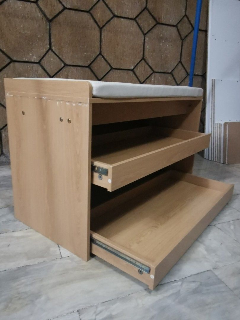 Oak look Shoe storage bench with2 drawers, Furniture & Home Living ...