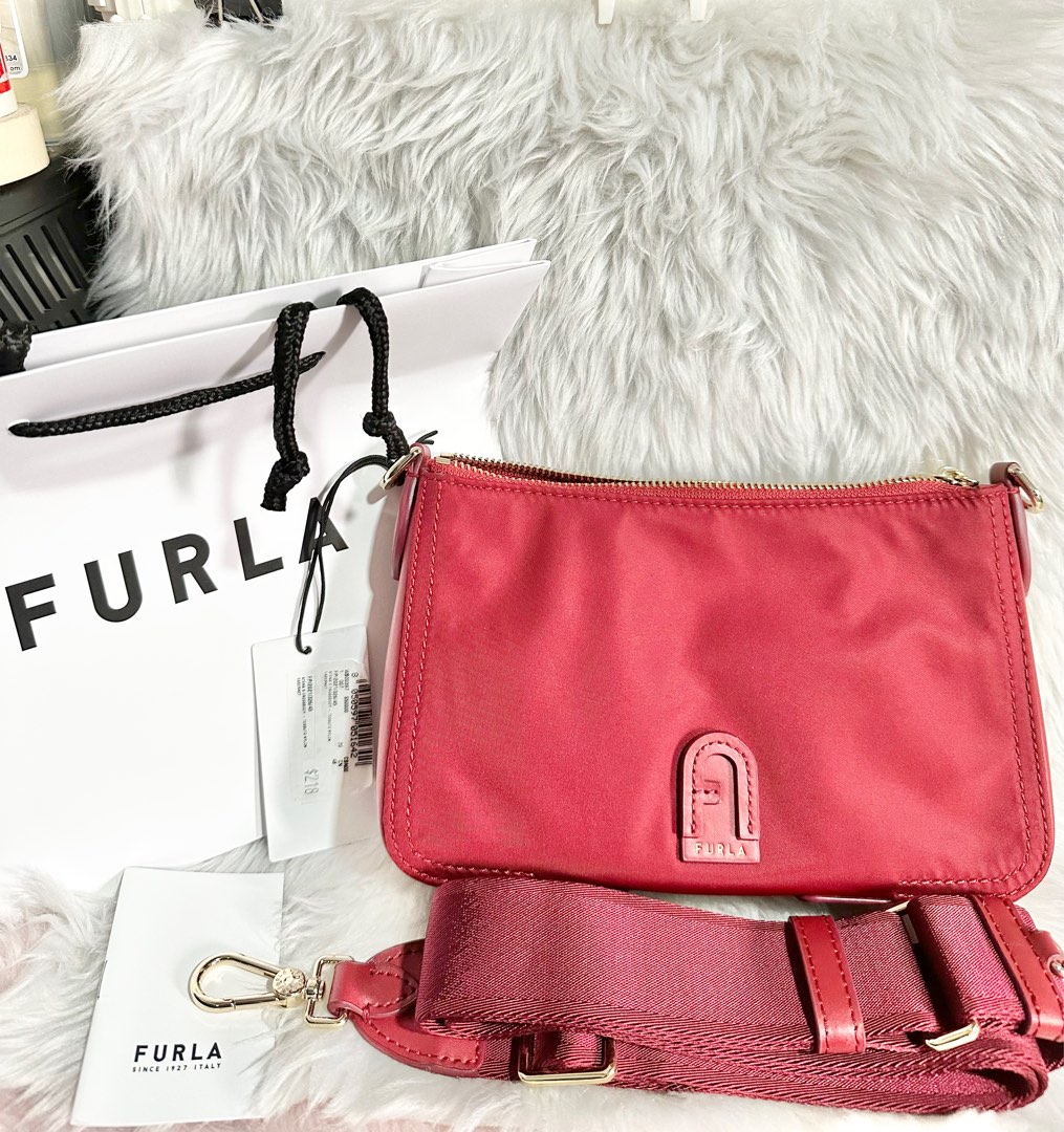 Original Furla Atena Small Crossbody in Tessuto Nylon Cabernet, Luxury ...