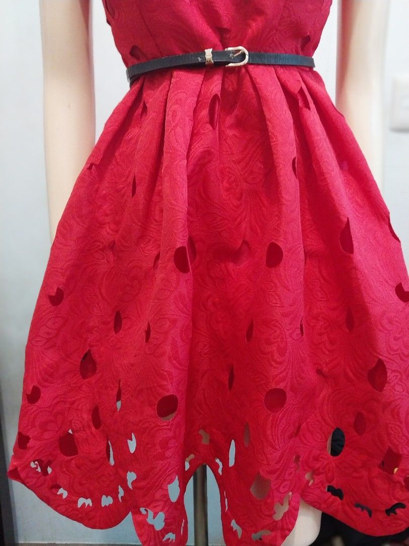 Red Eyelet Dress, Women's Fashion, Dresses & Sets, Dresses on Carousell