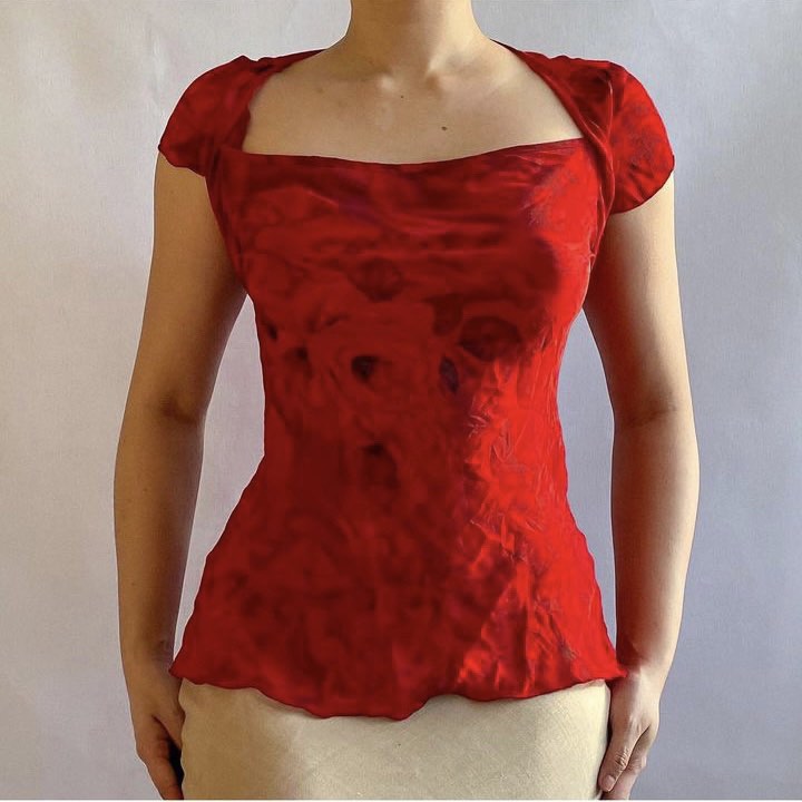 Red floral mesh two-way top, Women's Fashion, Tops, Blouses on Carousell