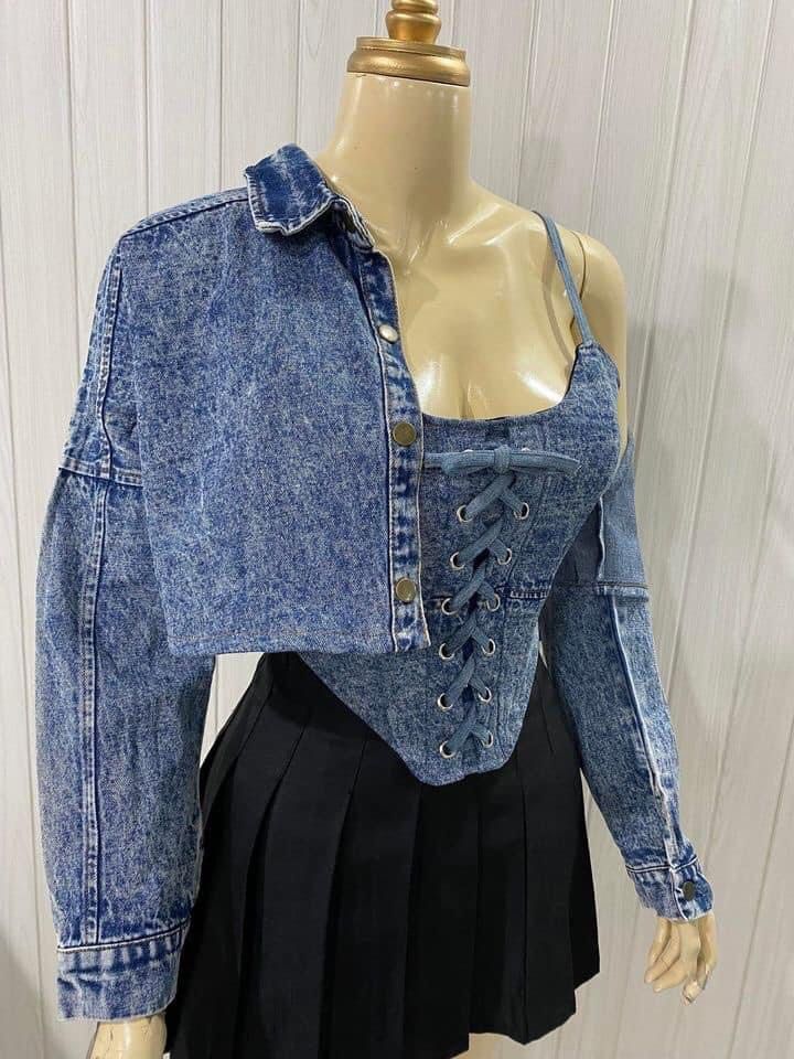 Reworked Denim Terno Corset, Women's Fashion, Tops, Others Tops on ...
