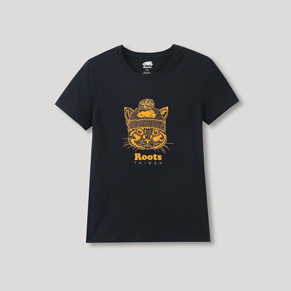 Roots動物貓咪圓領短袖XS胸寬47-48, 他的時尚, 上衣與西裝, T恤、Polo衫在旋轉拍賣