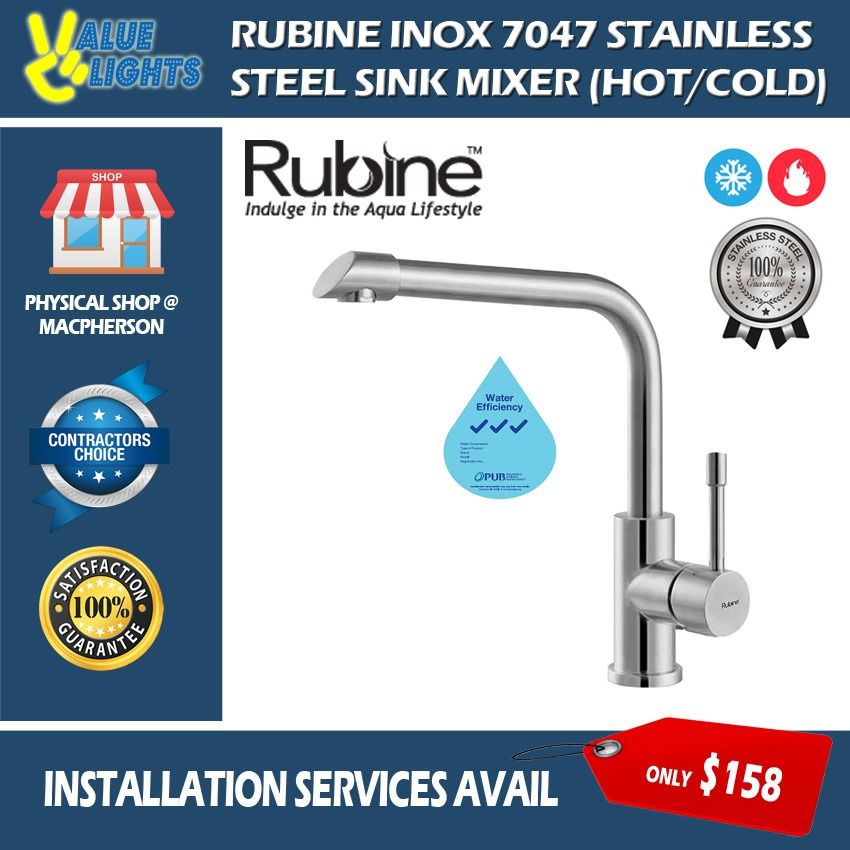 Rubine INOX 7047 PUB 3 Ticks Water Saving Stainless Steel Sink Mixer ...