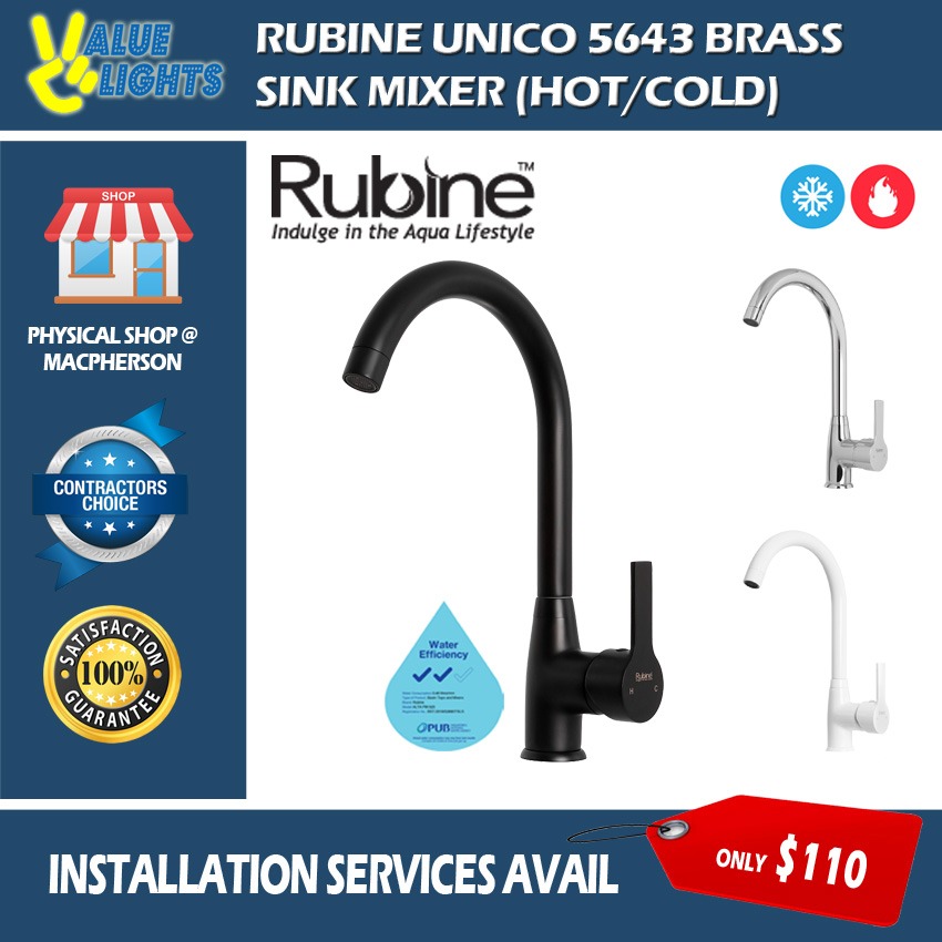 Rubine UNICO 5643 Sink Mixer Hot & Cold Water Kitchen Tap Matte Black ...