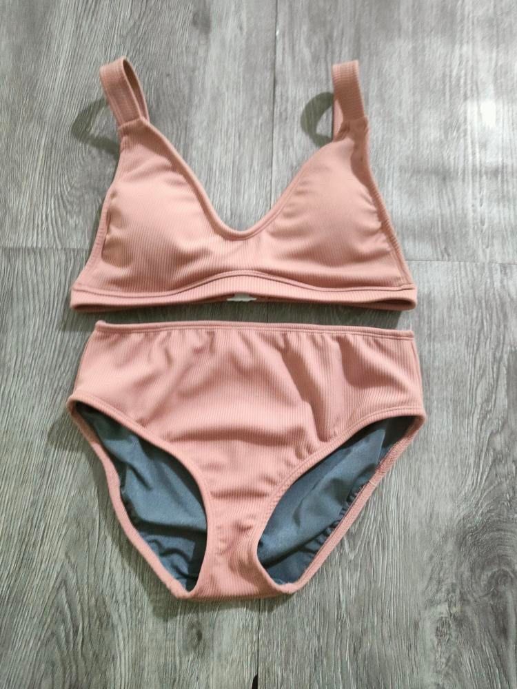 two-piece triangle swimsuit baby pink (sewlocal), Women's Fashion ...