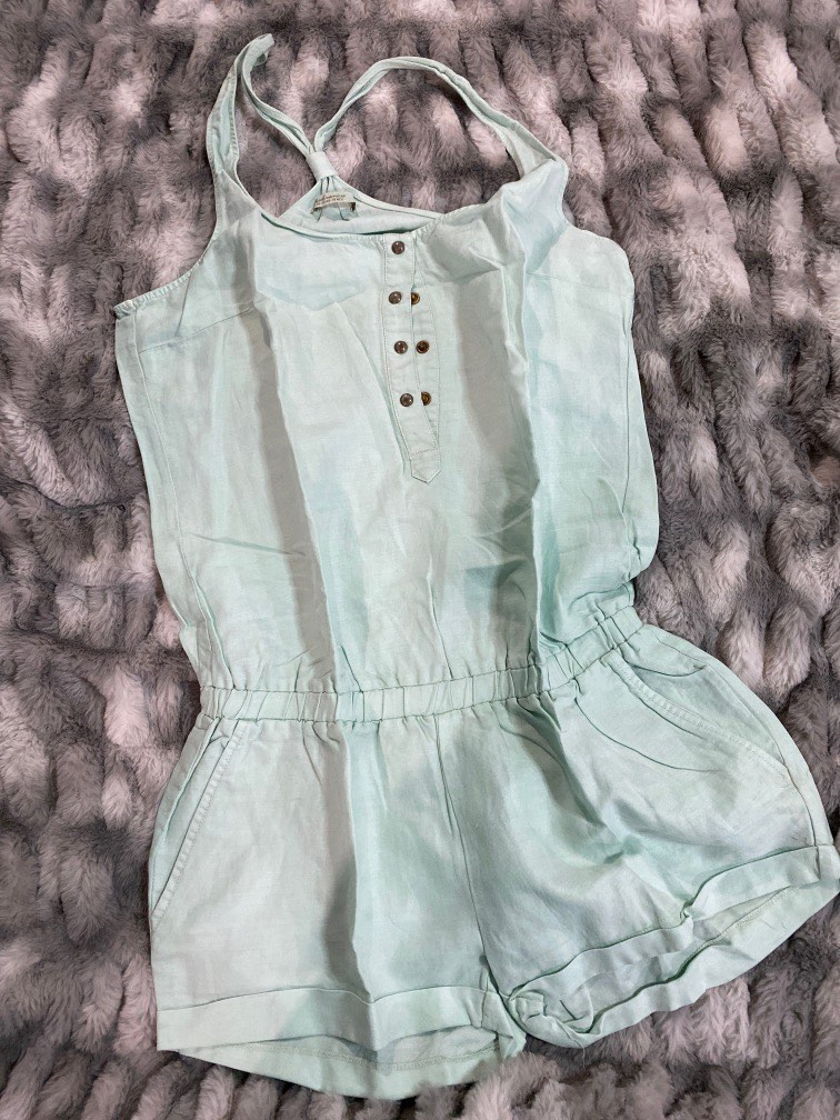 [stradivarius] mint romper, Women's Fashion, Dresses & Sets, Rompers on Carousell