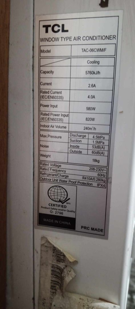 TCL 0.6HP Window Type Aircon, TV & Home Appliances, Air Conditioning ...