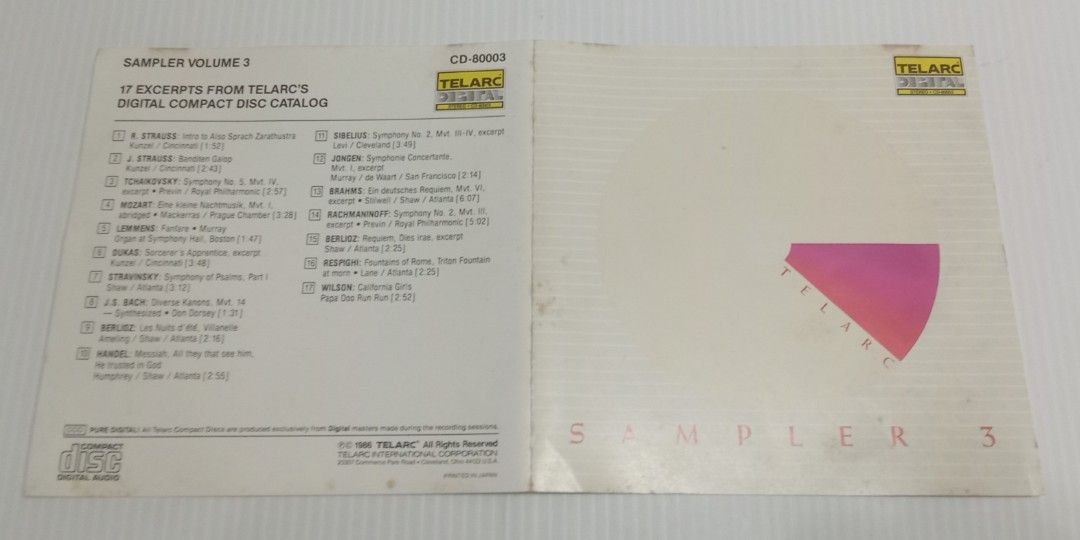 Telarc CD Sampler 3 (1986) Made in JAPAN, Hobbies & Toys, Music & Media ...