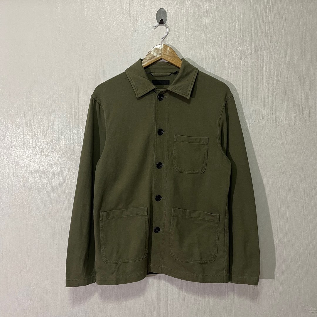 Uniqlo Washed Jersey Work Jacket (Olive), Men's Fashion, Coats, Jackets ...