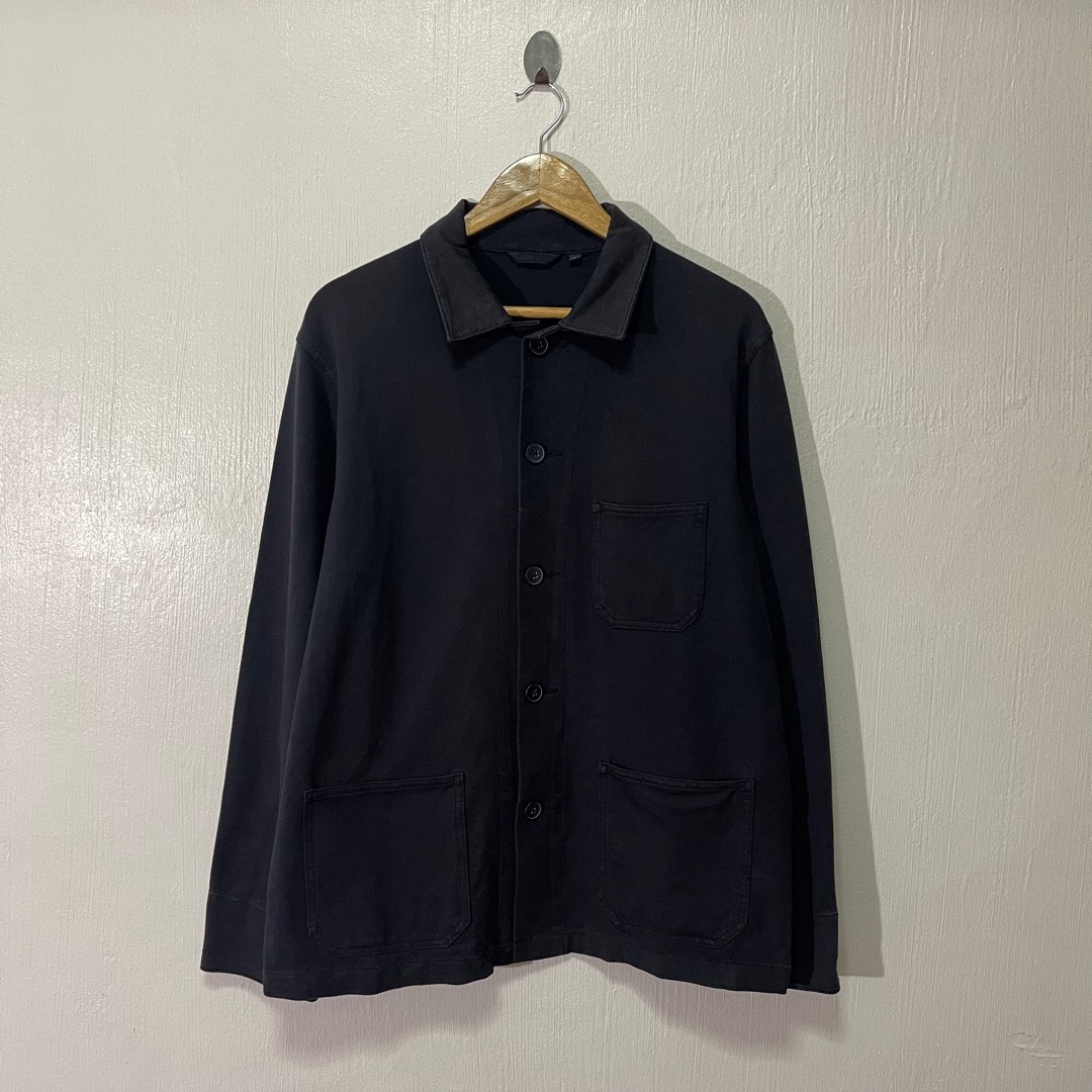 Uniqlo Washed Jersey Work Jacket (Navy), Men's Fashion, Coats, Jackets ...