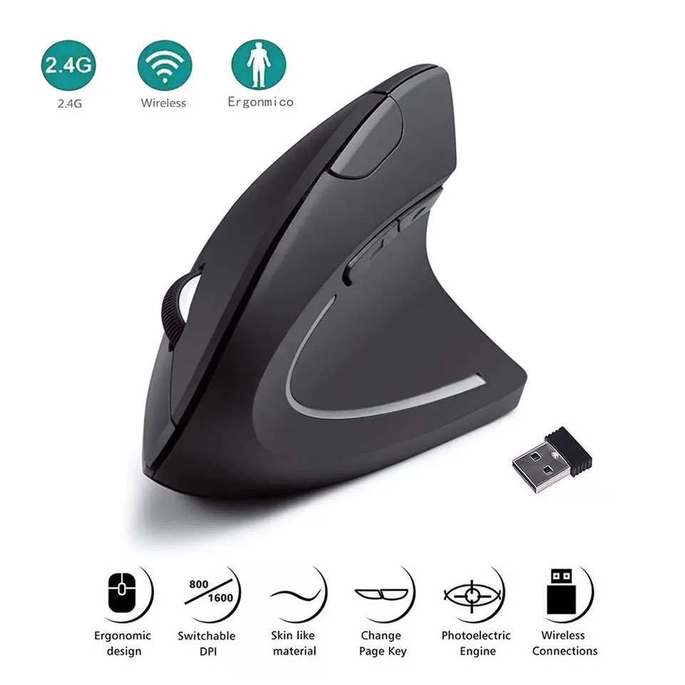 Vertical Mouse Ergonomic 2.4GHz Wireless Optical Mice 3 Adjustable DPI ...
